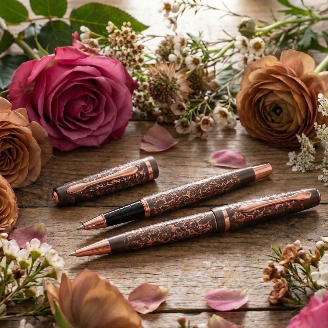 Picasso Parri Meraki 2 IN 1 Flower Design Ball Pen And Roller Pen Set